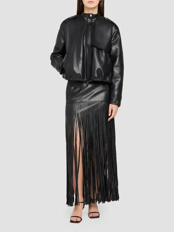TOCCIN Alyssa Vegan Leather Drawstring Bomber Jacket