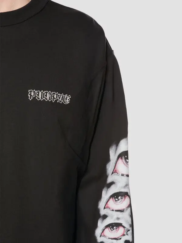 PURPLE BRAND Oversized Crop Cotton Long-sleeve Crewneck T-shirt