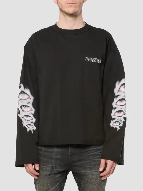 PURPLE BRAND Oversized Crop Cotton Long-sleeve Crewneck T-shirt