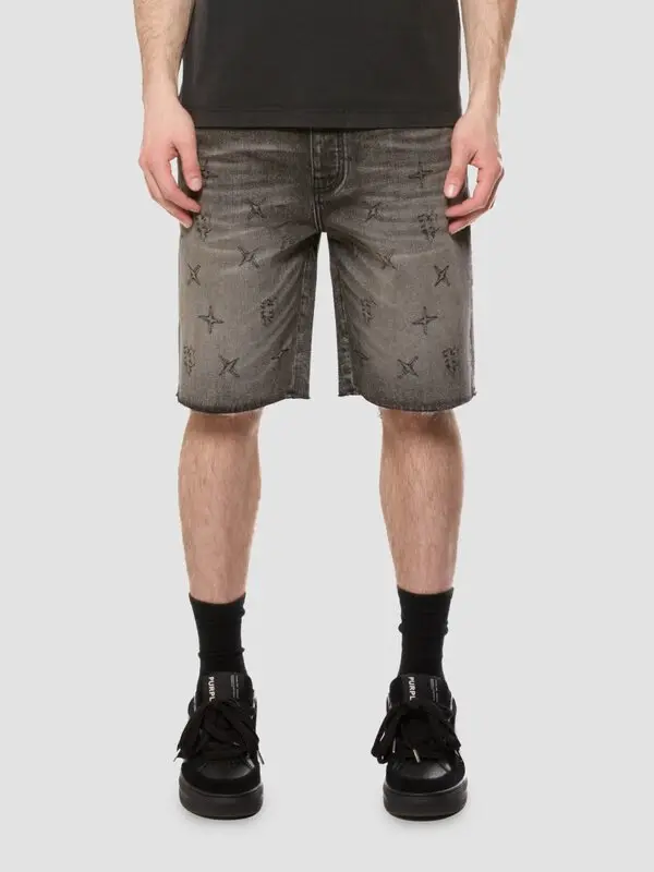 PURPLE BRAND Embroidered Washed-denim Mid-rise Shorts