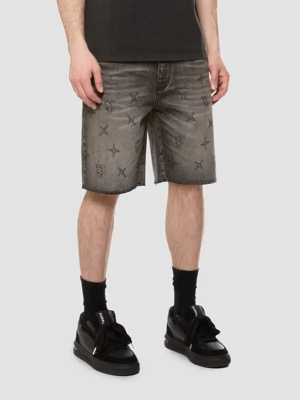 PURPLE BRAND Embroidered Washed-denim Mid-rise Shorts