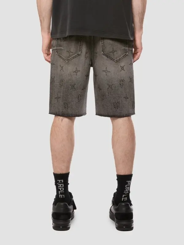 PURPLE BRAND Embroidered Washed-denim Mid-rise Shorts