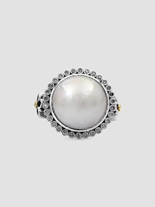 Stephen Dweck Sterling 18k Yellow Gold, Cultured Pearl & 0.32 Tcw White & Champagne Diamond Ring - Silver
