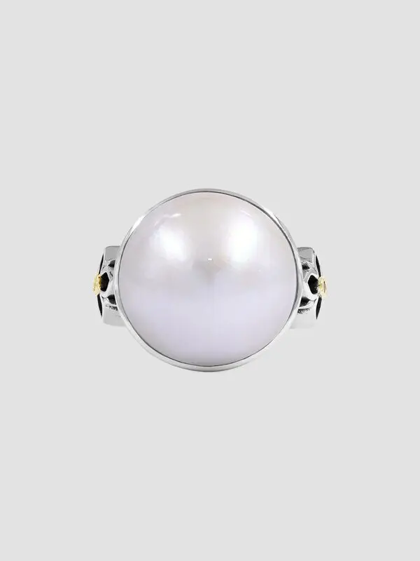 Stephen Dweck Sterling 18k Yellow Gold, Cultured Mabé Pearl & 0.02 Tcw Diamond Statet Ring - Silver