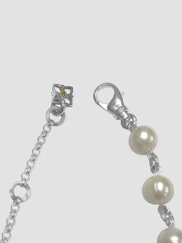 Stephen Dweck Sterling Freshwater Pearl & 0.03 Tcw Diamond Chain Necklace
