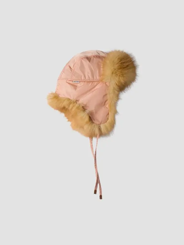 Miu Miu Technical Fabric And Faux Fur Trapper Hat - Pink