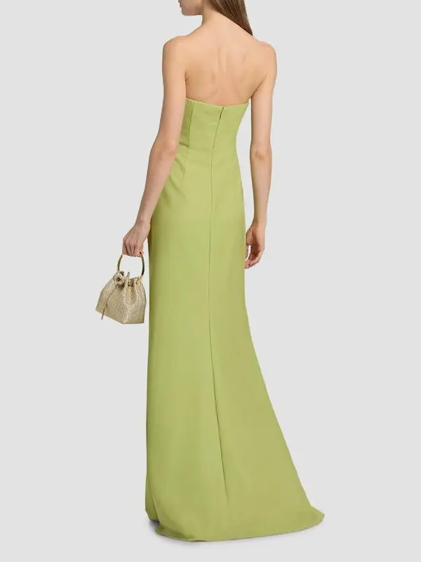 Badgley Mischka Pleated Floral Strapless Gown