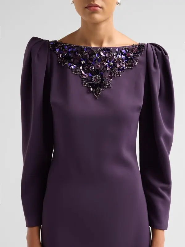 Badgley Mischka Beaded-yoke Midi Sheath Dress
