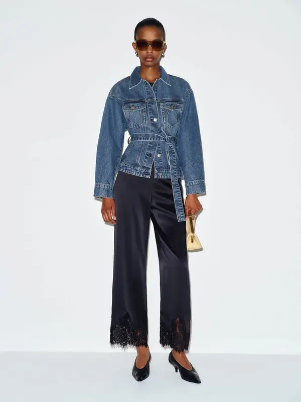 REFORMATION Taylor Belted Denim Jacket - Blue