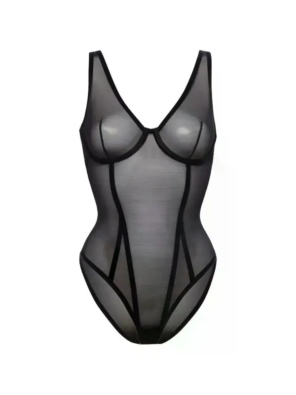 Wolford Bonded To Tulle Panelled Bodysuit - Black