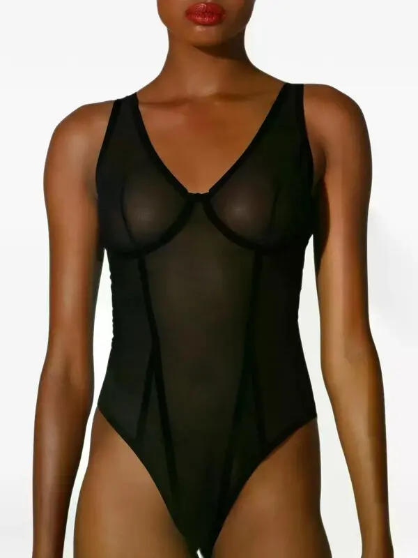 Wolford Bonded To Tulle Panelled Bodysuit