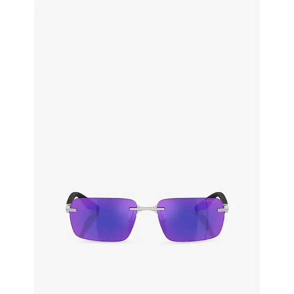 Prada Psc52s Rectangle-frame Metal Sunglasses - Silver