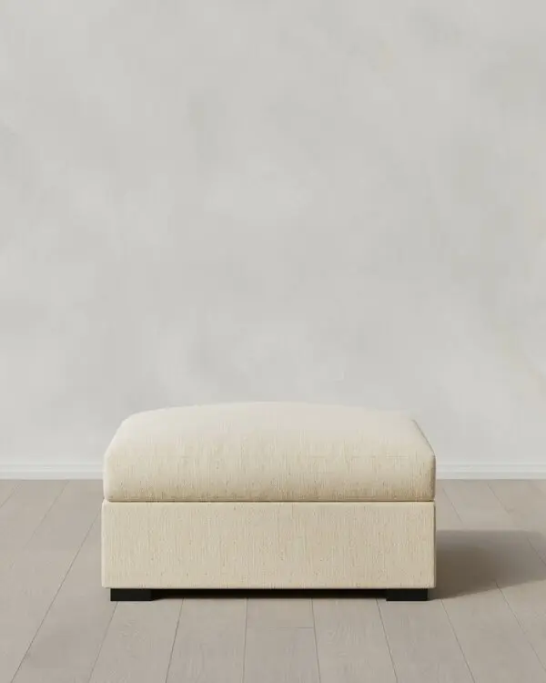 Quince Oasis Ottoman In Performance Chenille Linen Blend - Eggshell