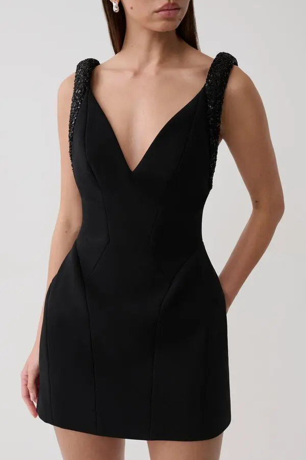 Meshki Blanche Crepe Mini Dress With Beaded Straps