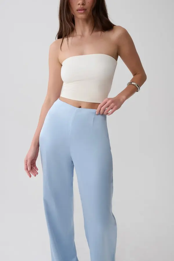 Meshki Sydney Straight Leg Satin Pants - Blue