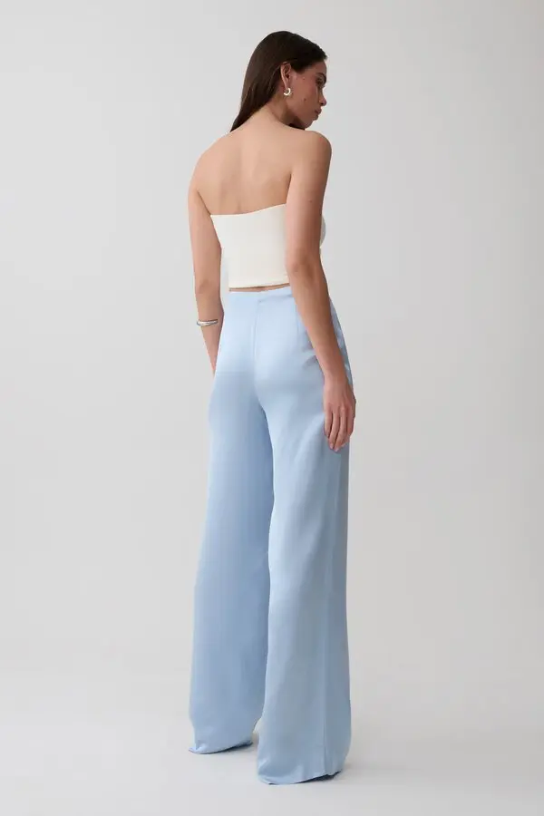 Meshki Sydney Straight Leg Satin Pants - Blue