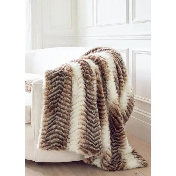 LYLA GRANT Chevron Faux Fox Throw, 60" X 72