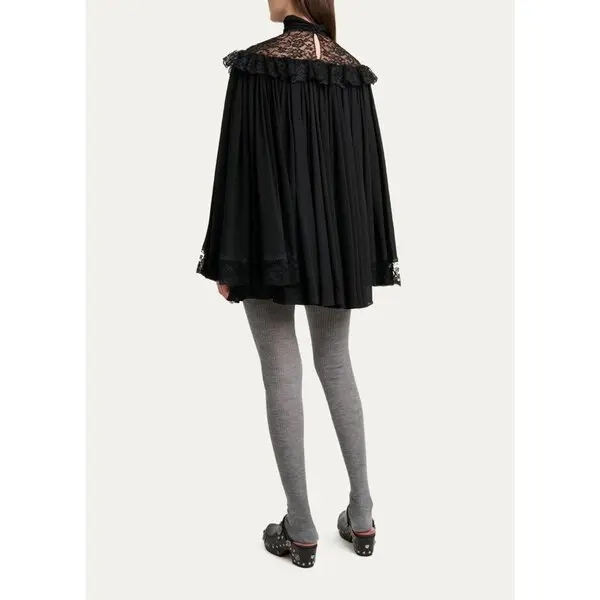 Chloé Pleated Floral Lace Tie-neck Mini Dress