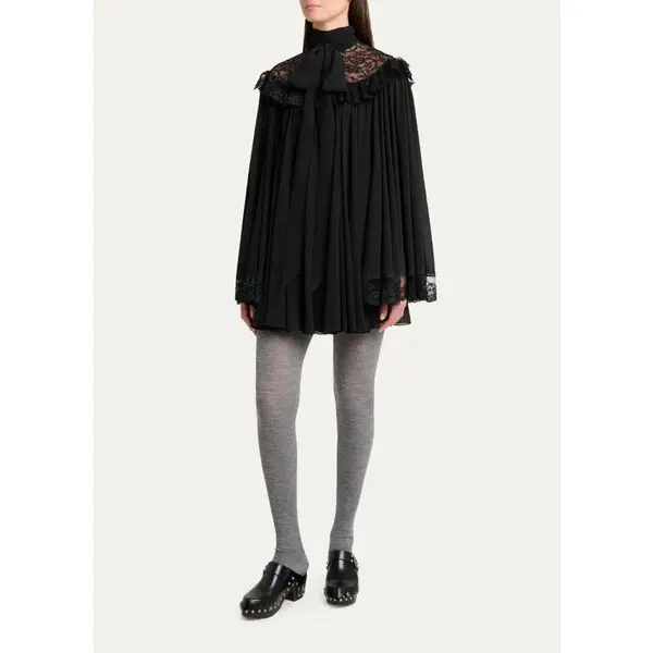 Chloé Pleated Floral Lace Tie-neck Mini Dress