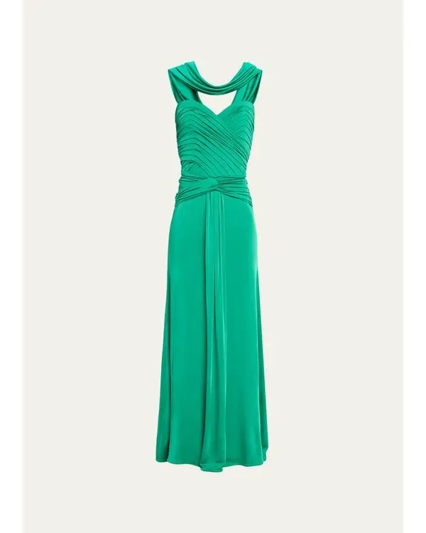 THE NEW ARRIVALS ILKYAZ OZEL Amanda Sculpted Jersey Column Gown - Malachite