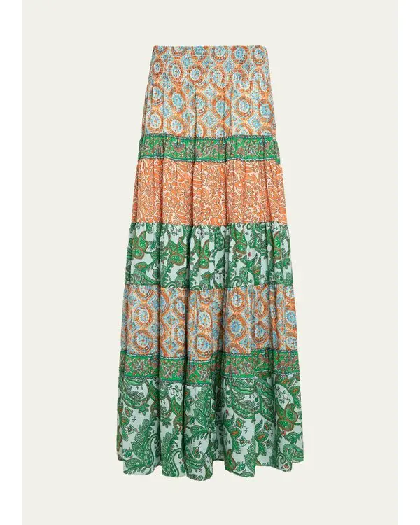 Ramy Brook Dorotha Tiered Maxi Skirt - Palm Patchwork