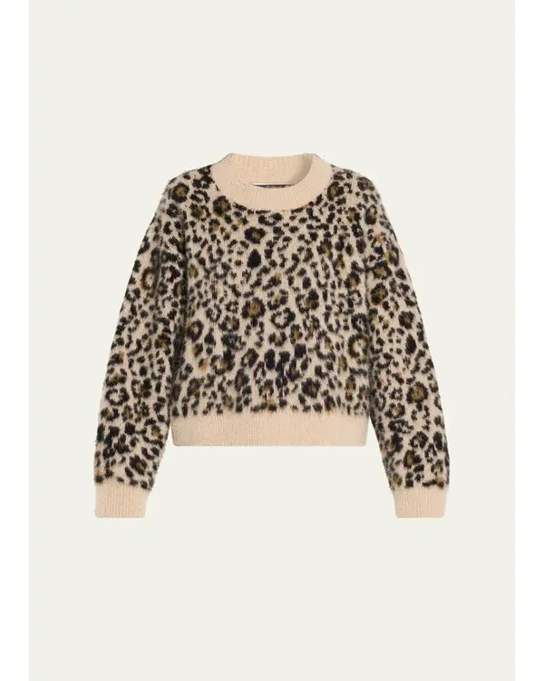 NILI LOTAN Zamira Cashmere Crewneck Sweater - Leopard