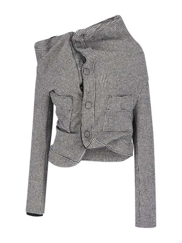Junya Watanabe Houndstooth Cropped Wrap Jacket - Grey