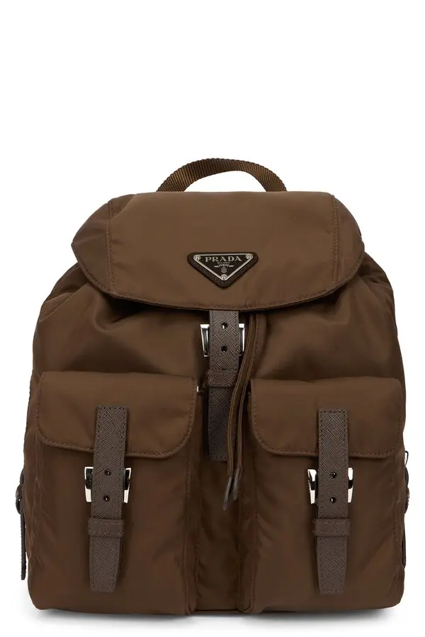 Prada Practical Mini Backpack With Top-flap Closure And Front Zip Pockets - Brown