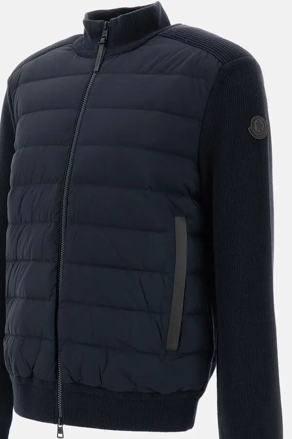 Moncler Cardigan Imbottito In Lana Con Zip
