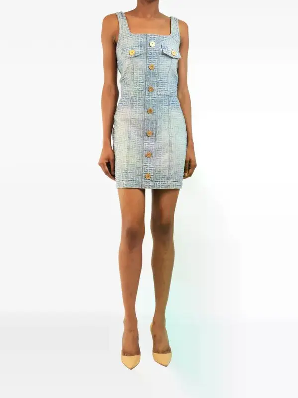 Balmain Monogram-pattern Button-up Mini Dress