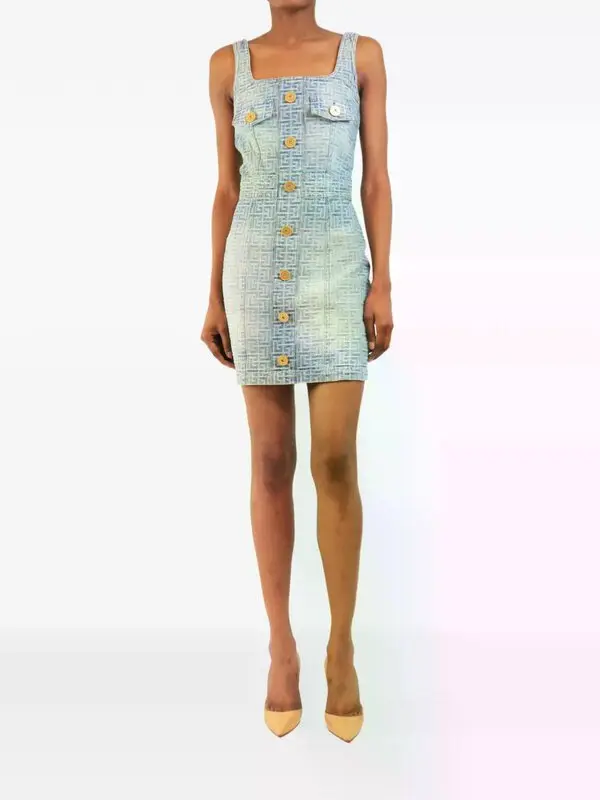 Balmain Monogram-pattern Button-up Mini Dress