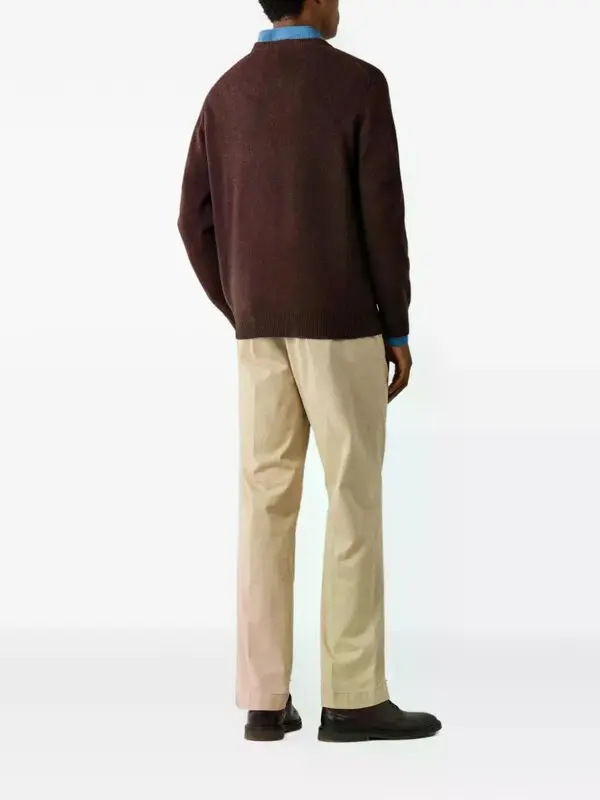 HACKETT  V-neck Lambswool Sweater - Brown