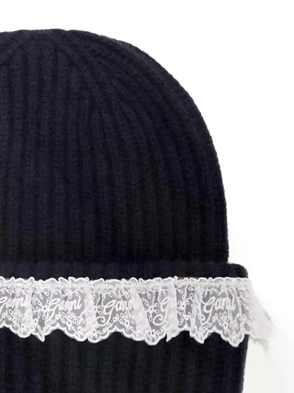 GANNI Lace-trim Ribbed Beanie Hat