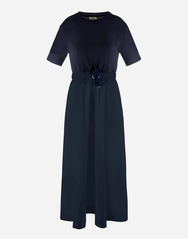 Herno Dress In Glam Knit Effect And Techno Taffeta - Navy Blue