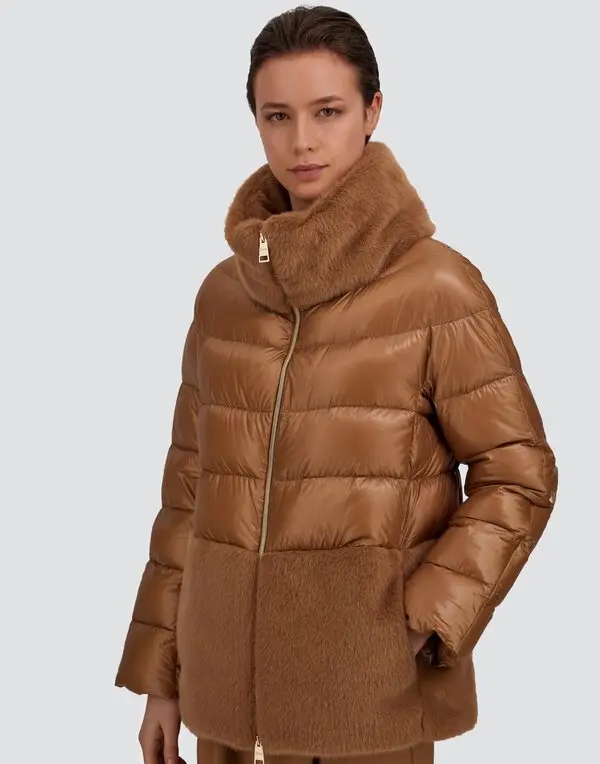 Herno Cape In Nylon Ultralight And Lady Alternative Fur