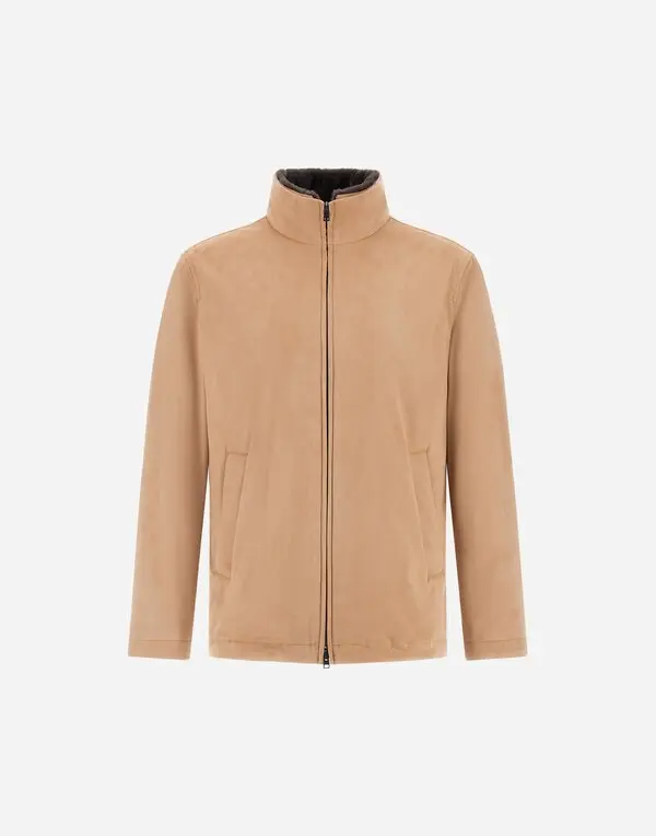 Herno Resort Bomber Jacket In Suede-effect Microfibre And Light Faux Fur - Camel