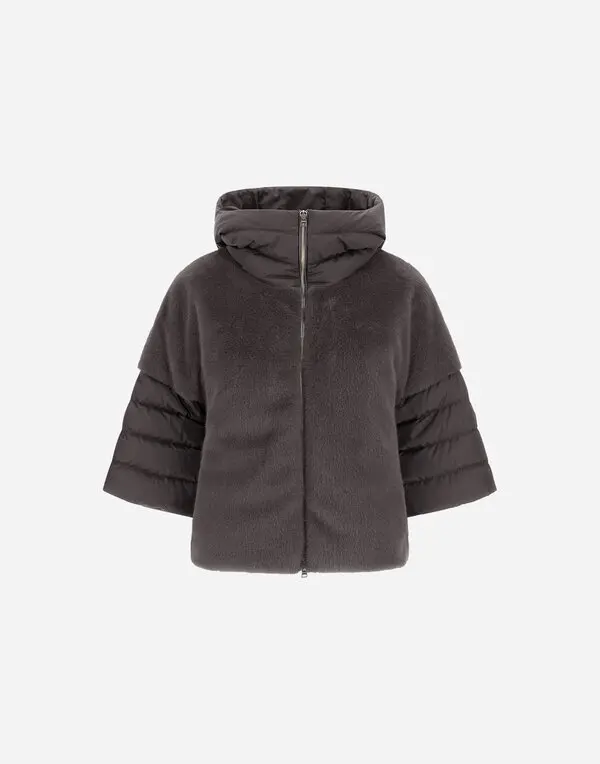 Herno Cape In Satin And Lady Alternative Fur - Anthracite
