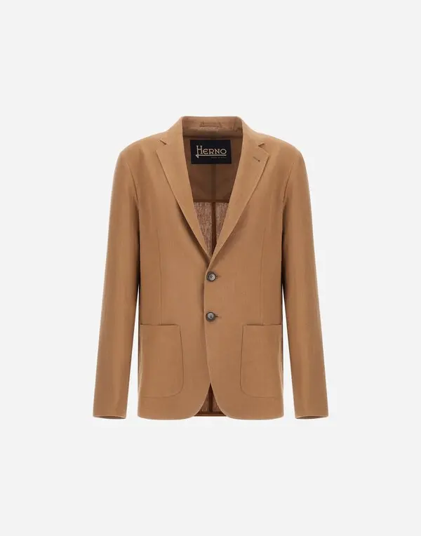 Herno Blazer In Cotton Linen Popeline - Camel