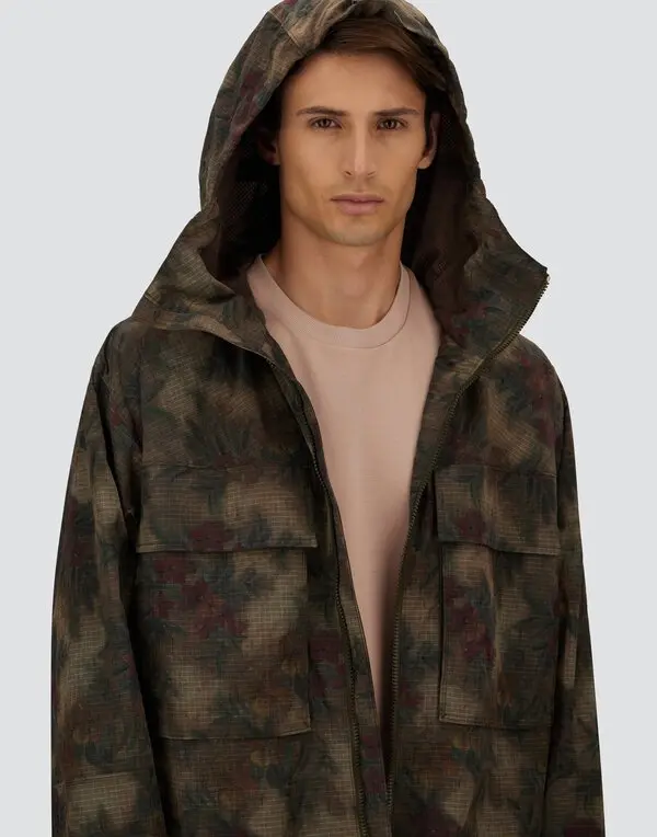 Herno Parka In Tropical Pattern Ripstop