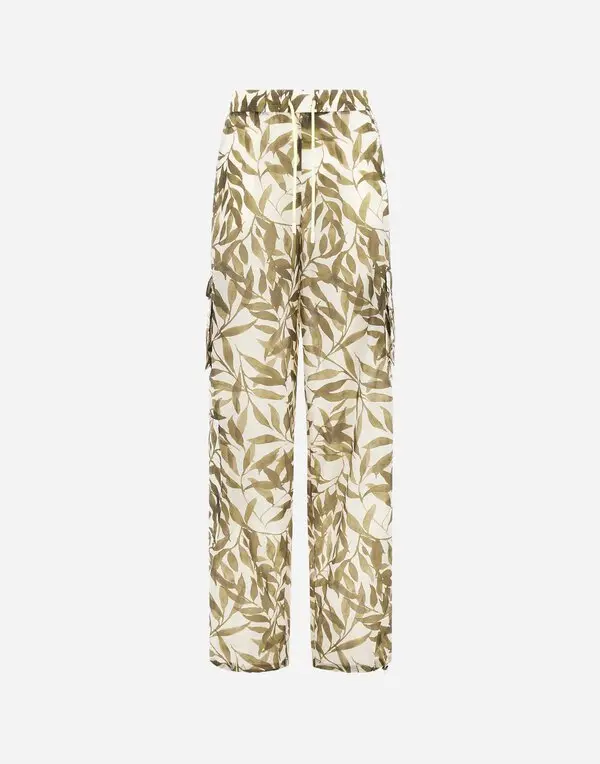 Herno Trousers In Printed Ripstop And Light Mesh - Green/cream