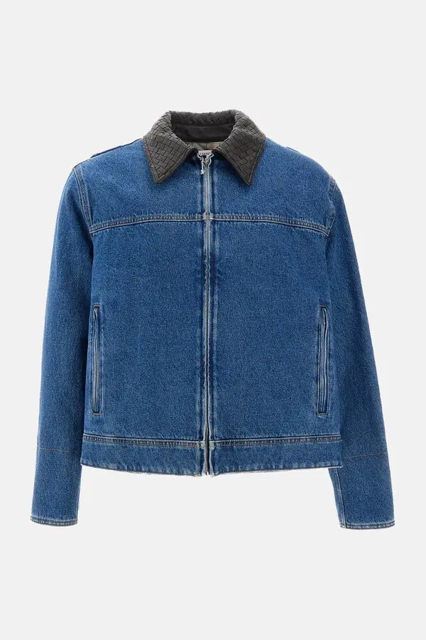 Bottega Veneta Giubbotto In Denim Imbottito Con Colletto Intrecciato