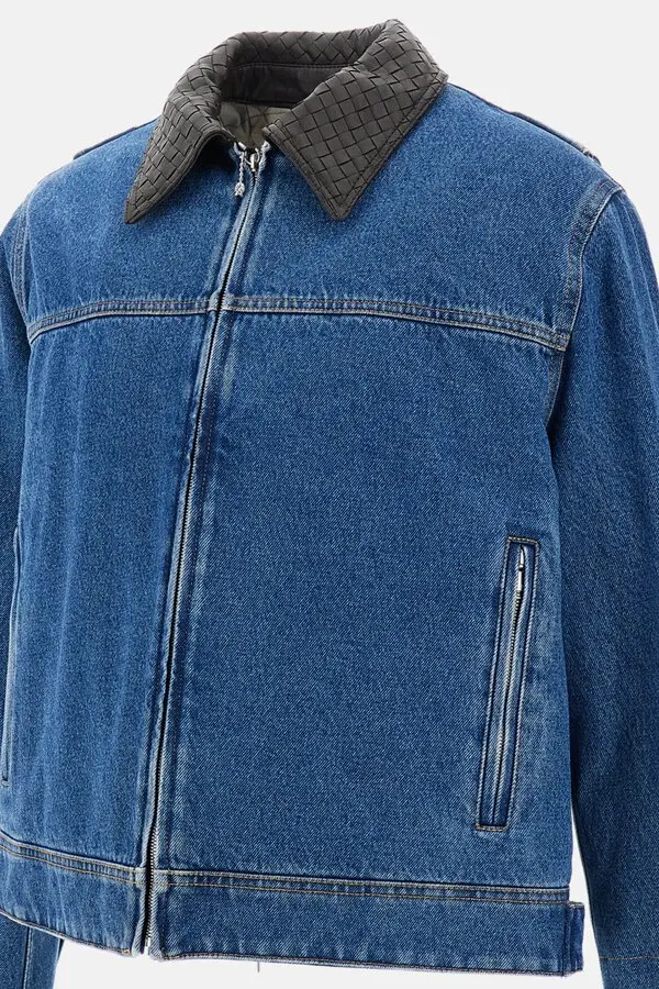Bottega Veneta Giubbotto In Denim Imbottito Con Colletto Intrecciato