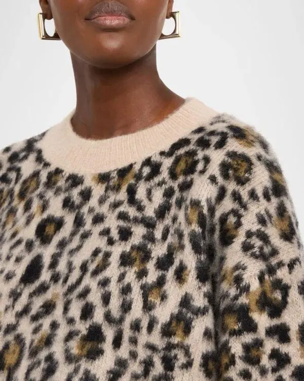 NILI LOTAN Zamira Cashmere Crewneck Sweater - Leopard