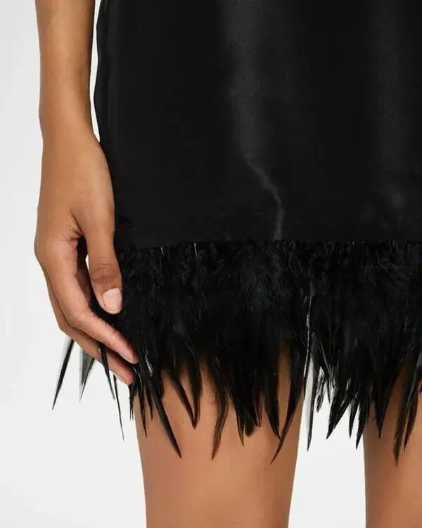 Staud Albee Feather-embellished Silk Mini Dress - Black
