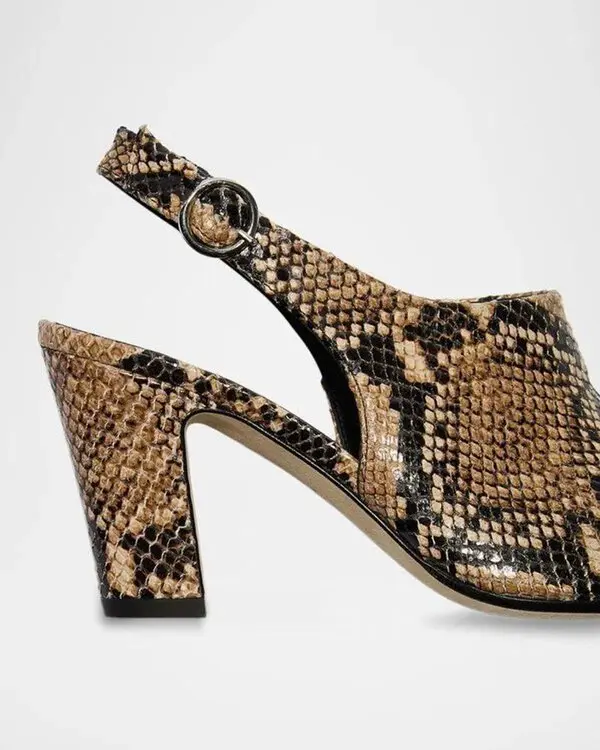 AeydĒ Maude Snake-printed Leather Slingback Pumps - Hazelnut