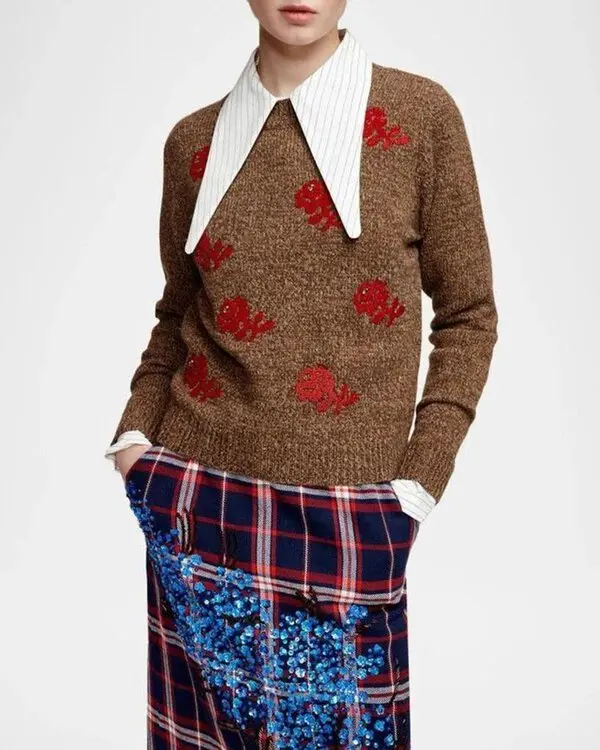 Essentiel Antwerp Kathee Embellished Plaid Midi Skirt - Firestarte