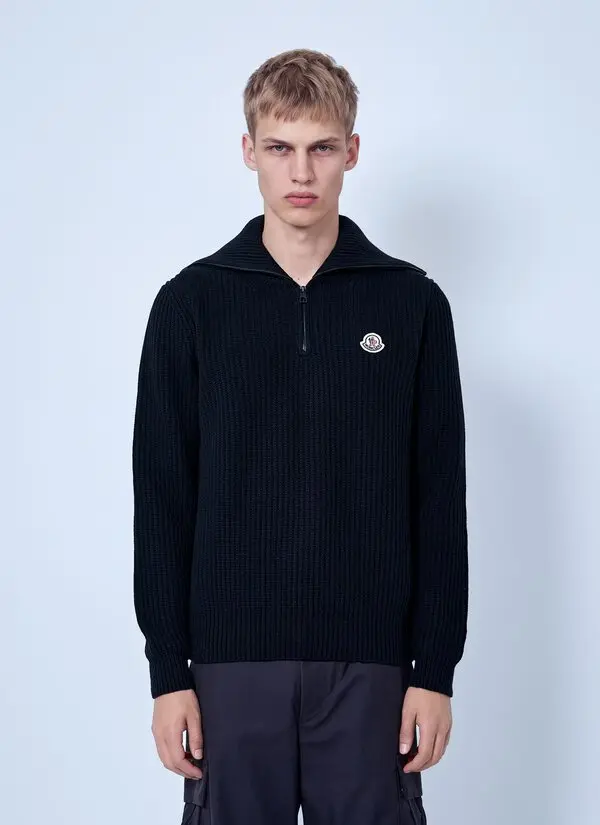 Moncler Logo Rib Wool Turtleneck - Black