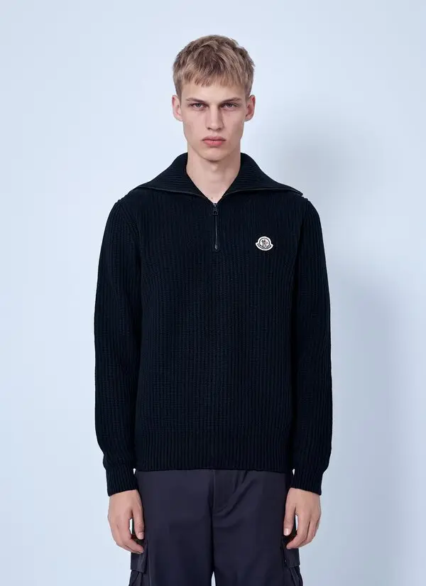 Moncler Logo Rib Wool Turtleneck - Black