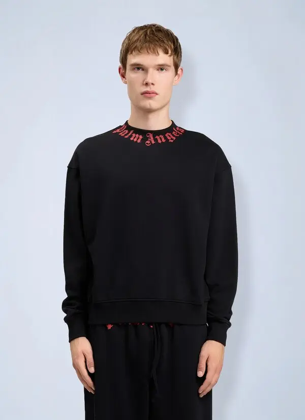 Palm Angels Neck Logo Sweatshirt - Black
