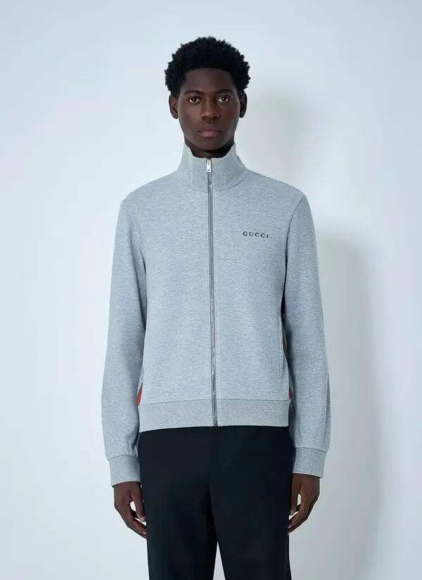 Gucci Web Motif Zip-up Sweatshirt - Light Grey